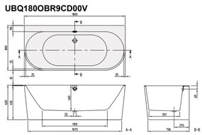 Villeroy & Boch Villeroy Boch OBERON 2.0 Duo: Vana 1800x800 mm, Quaryl, pro přistavení ke stěně, včetně odpadu a přepadu, bílá Alpin UBQ180OBR9CD00V-01