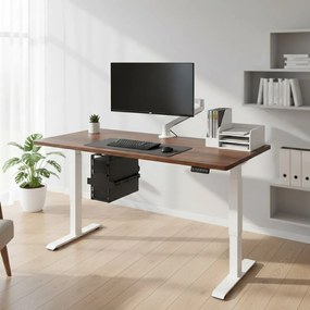 Výškově nastavitelný stůl OfficeTech C, 160 x 80 cm, bílá podnož, dub silverjack