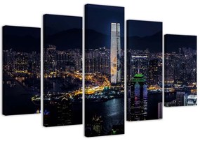 Gario Obraz na plátně Osvětlený mrakodrap - 5 dílný Rozměry: 100 x 70 cm