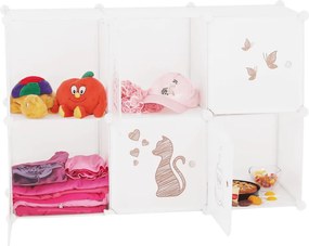 Dětská modulární skříňka, bílá/dětský vzor, DINOS