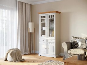 Bílý nábytek Vitrína Belluno Elegante, 2d, dekor bílá / borovice, masiv, borovice