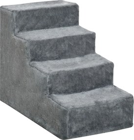 PawHut schody pro psy 4stupňové s odnímatelným krytem, schody pro kočky, dřevotříska, plyš, šedé, 60x35x44cm| Aosom