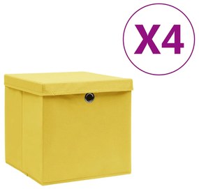 vidaXL Úložné boxy s víky 4 ks 28 x 28 x 28 cm žluté