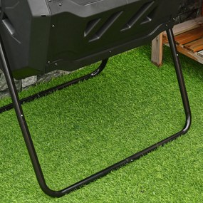Outsunny 160L Dvoukamerový zahradní rotační kompostér s ventilačními otvory a ocelovými nohami 71x65x96 cm Černý