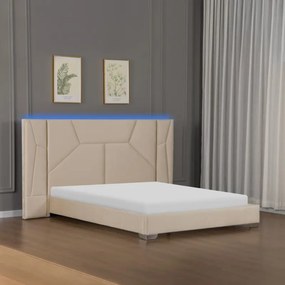 Postel ALTESA 160x200 s roštem a LED osvětlením, béžová Velvet látka Kondela 0000408415