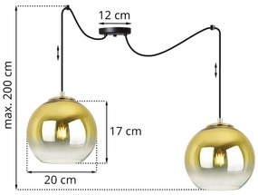 Závěsné svítidlo BERGEN GOLD SPIDER, 2x zlaté/transparentní skleněné stínítko (fi 20cm)