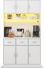 Aosom Multifunkční kuchyňské buffet, 3 tiché zásuvky a 6 skříňových dveří, 100 x 40 x 180 cm, bílá