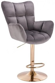 LuxuryForm DESIGN Barové křeslo AURORA VELUR na zlaté kulaté podstavě - tmavě šedé