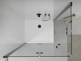 Mexen Lima Duo, sprchový kout s 2-křídlými skládacími dveřmi 80 (dveře) x 70 (dveře) cm, 6mm čiré sklo, černý profil + slim sprchová vanička 5cm bílá s černým sifonem, 856-080-070-70-02