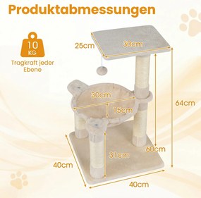 Costway 64 cm Škrabací sloupek Sledovací místo Houpací síť Sisal