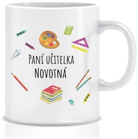Personalizovaný klasický bílý hrníček pro paní učitelku/pana učitele (pomůcky)