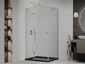Mexen Roma, sprchový kout s křídlovými dveřmi 120 (dveře) x 80 (stěna) cm, 6mm čiré sklo, chromový profil + slim sprchová vanička černá + chromový sifon, 854-120-080-01-00-4070