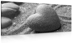 Obraz Zen kámen ve tvaru srdce v černobílém provedení - 100x50 cm