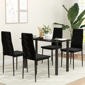 HOMCOM Sada 4 jídelních židlí, design bez opěrek, čalounění látkou, kovové nohy, černá
