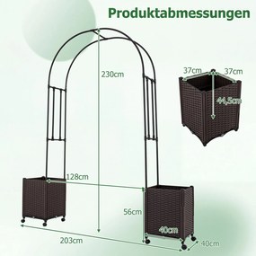 Costway 2 v 1 zahradní oblouk 230 cm růže oblouk s 2 samozavlažovacími květináči