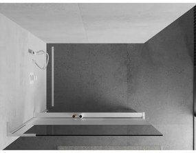 Mexen Kioto+ L, sprchová zástěna Walk-In s poličkou a věšákem 110 x 200 cm, 8mm čiré sklo-námraza, bílý profil, 800-110-123-20-35