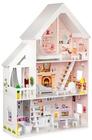 Krásný dřevěný domeček pro panenky s nábytkem