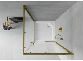 Mexen Rio čtvercový sprchový kout 90 x 90 cm, Vzor jinovatky, Zlatá + sprchová vanička Rio, Bílá - 860-090-090-50-30-4510