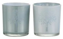 2ks skleněné svícny na čajovou svíčku s motivem stromu modrý/bílý  - Ø 7 *8 cm