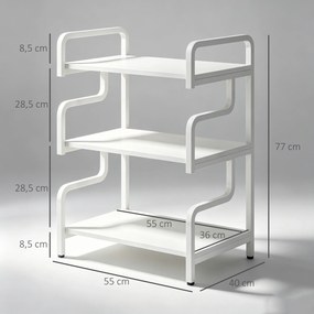 HOMCOM 3-vrstvý stojan na tiskárnu, úložná polička, dřevěný a kovový stojan na tiskárnu 55x40x77 cm pro domácí kancelář bílý