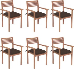 vidaXL Stohovatelné zahradní židle s poduškami 6 ks masivní teak [3072587] Barva: taupe