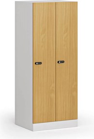 Snížená šatní skříňka S1, 2 oddíly, 1500 x 600 x 500 mm, demont, mechanický kódový zámek, laminované dveře, buk
