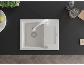 Mexen Enzo, 1-komorový granitový dřez 576x465x174 mm a dřezová baterie Elia, bílá, 6506-20-670101-20