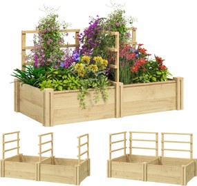Outsunny Vyvýšený Záhon s 3 Trellisy, Otevřeným Dnem a 2 Květináči, Dřevěný Květináč s Trellis pro Popínavé Rostliny, pro Balkon, 119x62,5x64 cm, Dřev