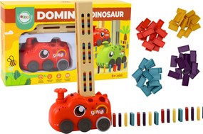LEAN Toys Autíčko dinosaurus na baterie, skládá barevné domino, 4 barvy