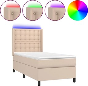 Box spring postel matrace a LED cappuccino 100x200cm umělá kůže 3139372