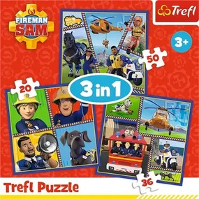 Trefl - Puzzle - Požárník Sam: Samův den 3v1 / 20|26|50 dílků / 20 x 1