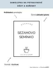 SEZAMOVO SEMÍNKO – průhledná samolepka na dózu, základní písmo, 6 x 8 cm | DomaLEP