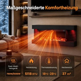 Costway Třístranný elektrický krb 102 cm s LED, černý