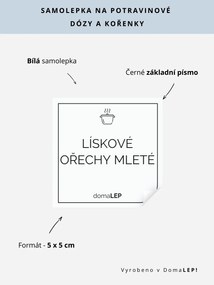 LÍSKOVÉ OŘECHY – bílá samolepka na dózu, základní písmo, 5 x 5 cm | DomaLEP