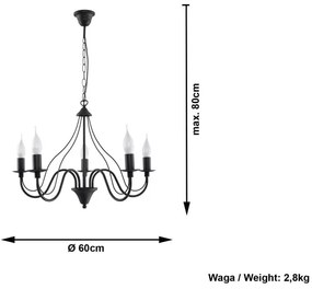 Černé závěsné svítidlo Sollux Fiorano 5