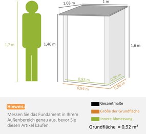 Zahradní kůlna Outsunny 0,92 m² 100x103x160 cm - Kovová kůlna se 1 dveřmi a zámkem na nářadí pro terasu
