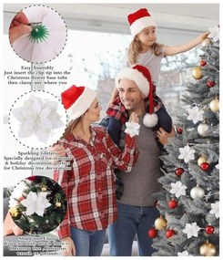 Flamenco Mystique Květina na stromeček s klipem vánoce xxl 14 cm bílý třpyt woz04b