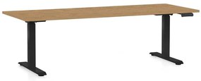 Výškově nastavitelný stůl OfficeTech D, 200 x 80 cm, černá podnož, dub kamenný