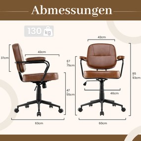 Costway Ergonomická kancelářská židle s područkami a kolečky, výškově