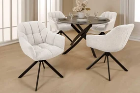 Designová otočná židle s područkami Papillon bílá bouclé