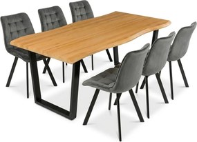 Vikio Jídelní set pro 6 osob 180x90 cm dub noha U šedá židle VJS158-6S-S