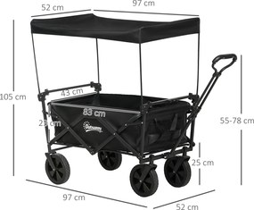 Skládací vozík Outsunny se slunečníkem, rukojetí a taškou, nosnost až 100 kg, Oxford, černý