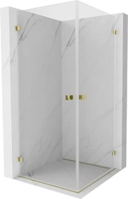 Mexen Lunar-B Duo, výklopný sprchový kout 80 x 80 cm, 8mm čiré sklo, zlatý profil, 832-080L-080P-50-00