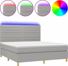 Box spring postel s matrací a LED světle šedá 160x200 cm textil 3135525
