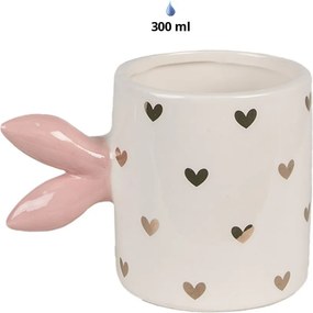 Růžovobílý keramický hrneček Rabbit Heart - 13*9*9 cm / 300 ml