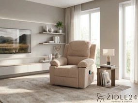 Elektrické masážní polohovací TV křeslo s vyhříváním BOTEGO - hnědá látka