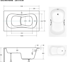 Besco ARIA REHAB 120 x 70 cm VANARIA120REH+VANARIA120REH vana se sedátkem vč. noh Koupelny Bernold