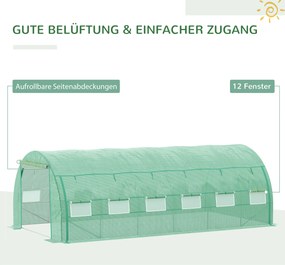 Outsunny polytunelový skleník 6x3x2m s UV ochranou, průchozí, rolovací kryty z trubkové oceli, zelený | Aosom.de