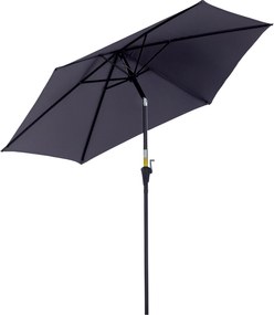Zahradní slunečník Outsunny z hliníku Ø260x235 cm s naklápěcí konstrukcí, klikou a 6 kovovými tyčemi - Šedý | Aosom