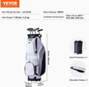 91,4 cm taška na golfový vozík 14cestný organizér Dělič Top 13 kapes Bílý nylon